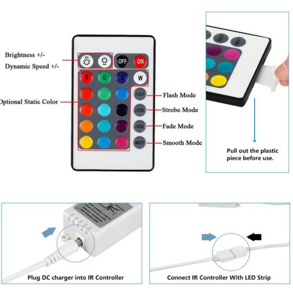 Quality 16 Million Color Led Light Strip Controller 5-24v With Ir 24 Key Remote Control for sale