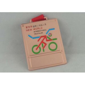 Quality Copper Ribbon Medals With Printing Ribbon And Soft Enamel For Triathlon Medal for sale