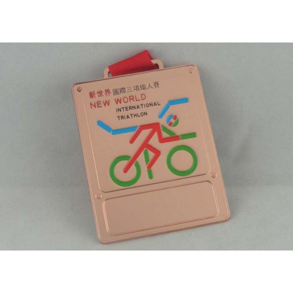 Quality Copper Ribbon Medals With Printing Ribbon And Soft Enamel For Triathlon Medal for sale