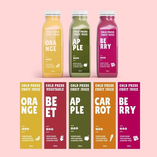 Quality Custom Die Cut Self-adhesive Label Vinyl Cranberry Plastic Juice Bottle Labels 12oz Orange Bottle Label Sticker Roll for sale