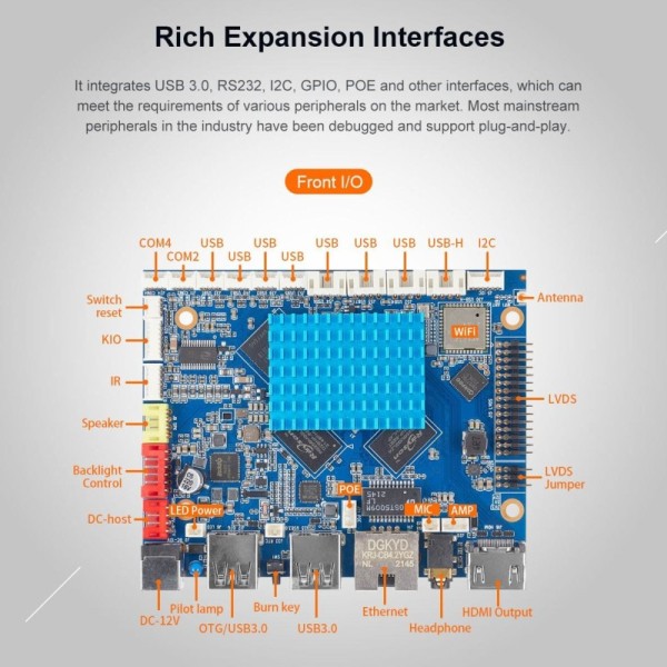 Quality H-3399 Smart HMI Motherboard Quad Core Mali-T860 Standard 16GB EMMC 2 external USB3.0 for sale