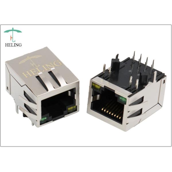 Quality Right Angle 8P8C RJ45 Female Connector 10 / 100 Base - T Magnetic With G / Y LED Pipes for sale