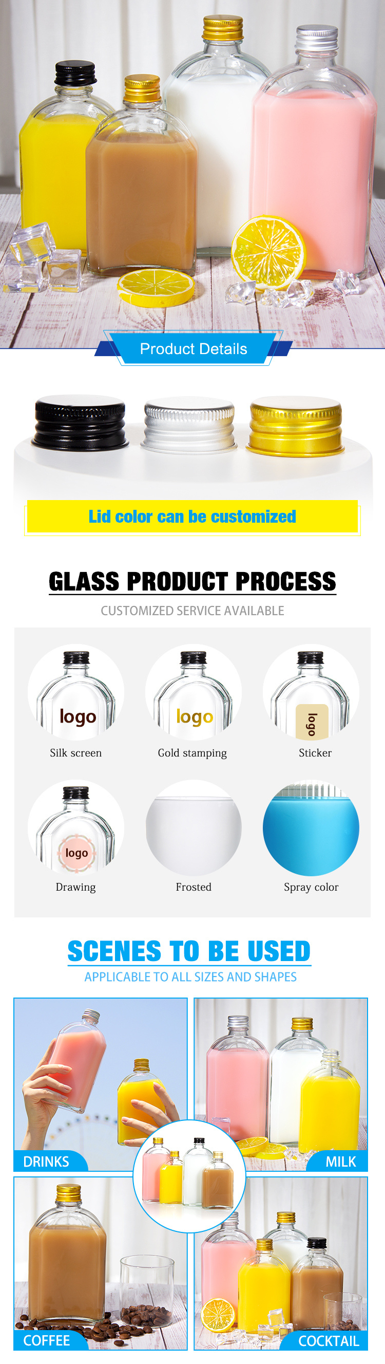 Liquor Whisky Kombucha Flat Flask Cold Brew Iced Coffee Bottle
