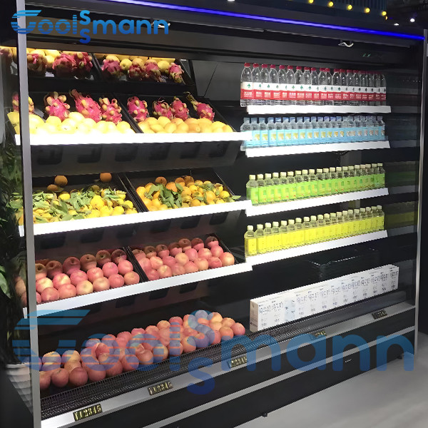 Quality Drink Display Multideck Open Chiller With Night Curtain Showcase Refrigerator for sale