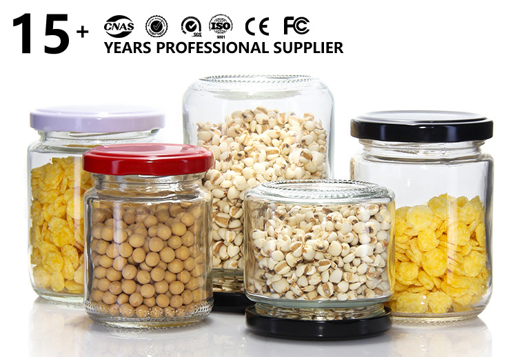 Food Grade 100ml 195ml 240ml 350ml 500ml Round Empty Glass Honey Jar with Metal Lid