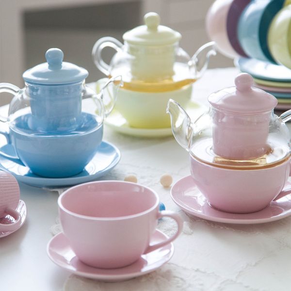 Quality Drinkware Type Coffee Tea Sets Europe Design Style Clear Glass Teapot Set with Infuser for sale