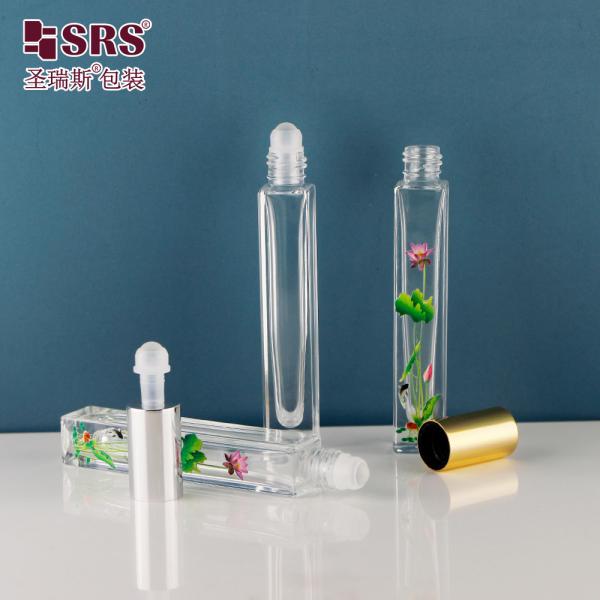 Quality 10ML Square Shape Roll On Bottles With 3D Printing Flowers Roller Ball Bottle for sale