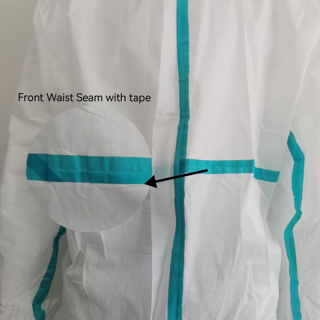 Dustproof Anti-Virus CE Type5&6 Disposable Isolation SMS Coverall with Stick Strip