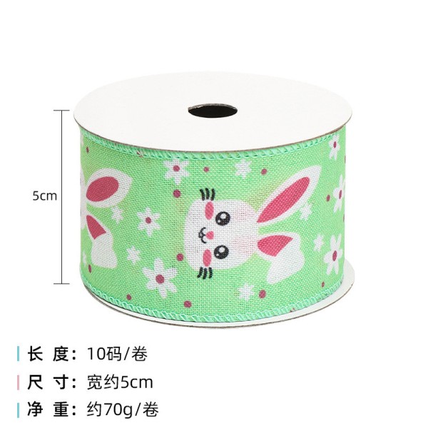 Quality Egg And Rabbit Easter Wired Ribbon 50mm 5cm Easter Bunny Ribbon for sale