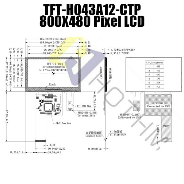 Quality 4.3 Inch TFT display | Capacitive Touchscreen MCU interface for sale
