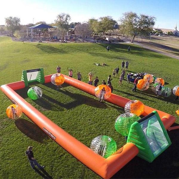 Quality EN14960 PVC Inflatable Football Game Giant Inflatable Soccer Field Rental for sale