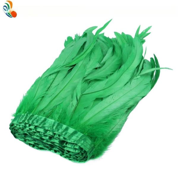 Quality 10-12inch Rooster Coque Feather Fringe Trim with Satin Ribbon Tape for sale