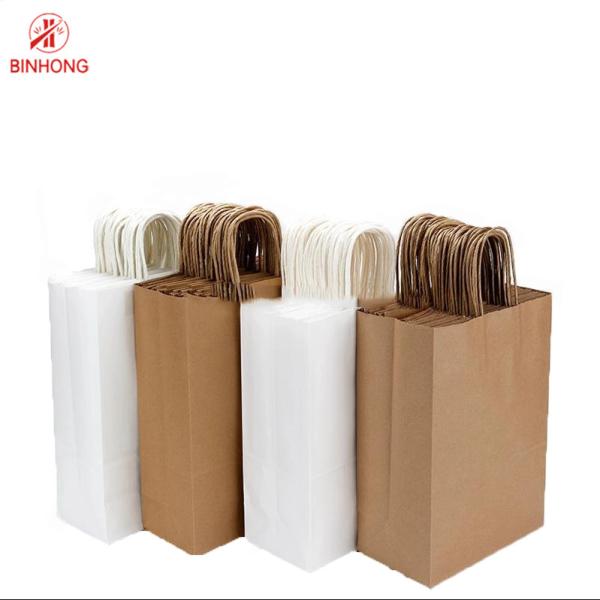 Quality Glued 30cm Paper Standing Pouch With Twisted Handles for sale