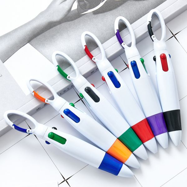Quality Four Color Ink Ball Pen Mountaineering Buckle Shape Plastic Ballpoint Pen for sale