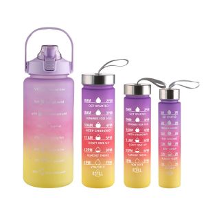 Quality PP Food Grade Lid 4 Pcs Plastic Sport Water Bottles with Straw and Stickers for for sale