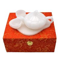 Quality Polished White Jade Tea Top Carving Craft in Chinese Style for High Class Home for sale