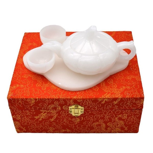 Quality Polished White Jade Tea Top Carving Craft in Chinese Style for High Class Home Decor for sale