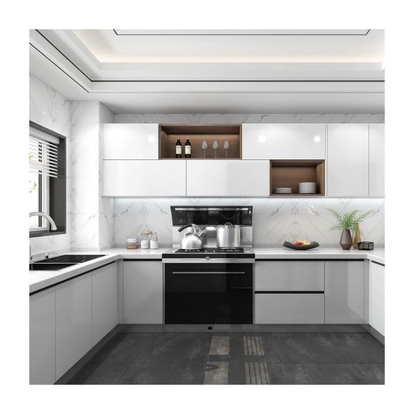 Quality 2024 Modern Solid Wood Fireproof Kitchen Cabinet with Highly ODM/OEM and Drawer Basket for sale