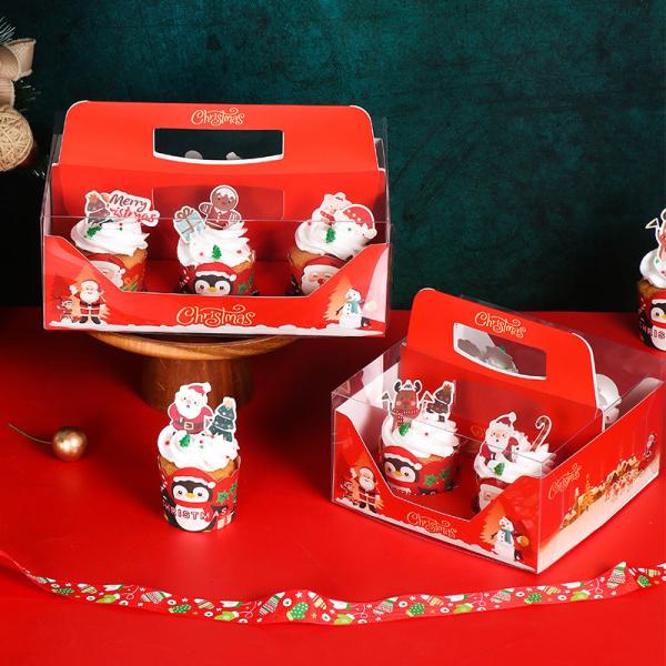 Quality ODM Holiday Cake Christmas Bakery Boxes Cupcake Dessert Paper Packaging With for sale