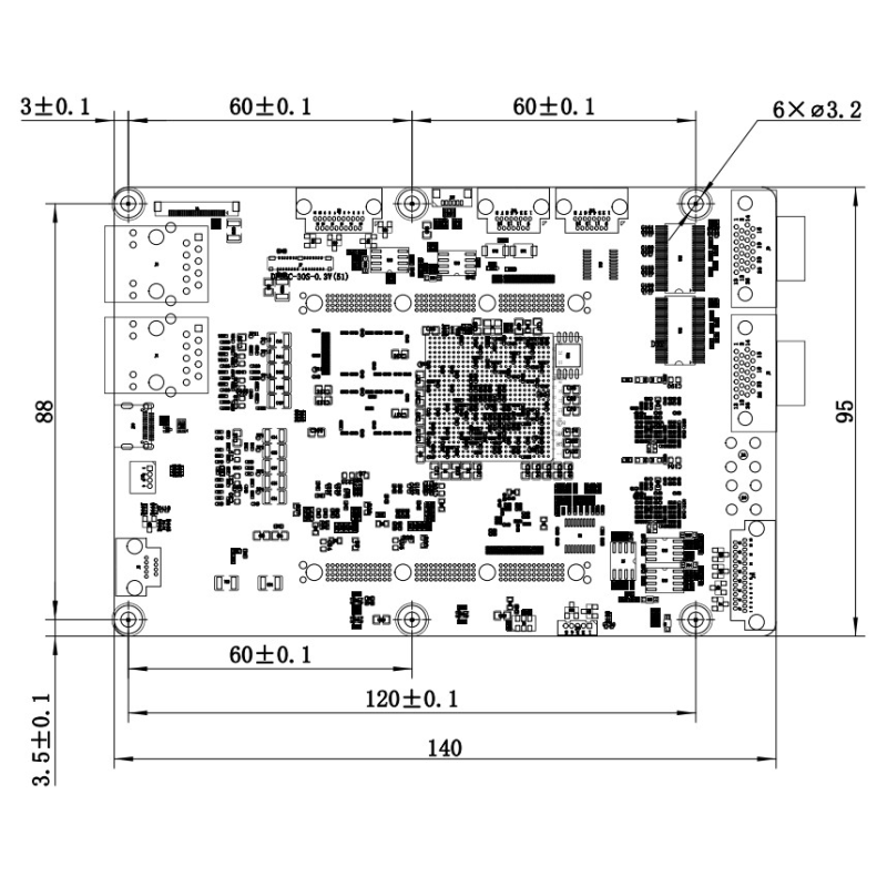 Ascend 310B Image Processing Board dimensional schematic diagram