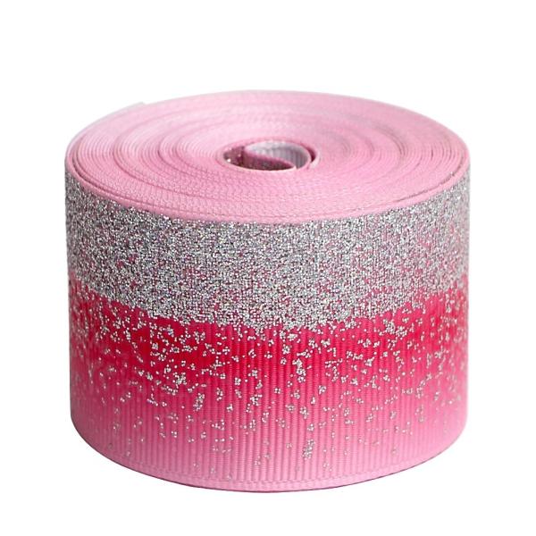 Quality 38mm Puff Sliver Gradient Glitter Grosgrain Ribbon with Heat-transfer Print for sale