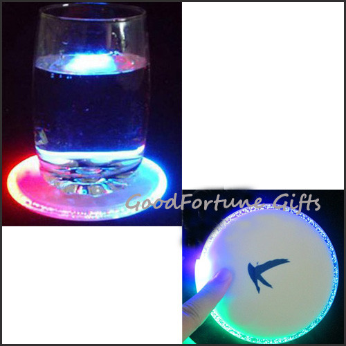 Quality Customed round pp led light waterproof plastic led coaster for party wedding bar for sale