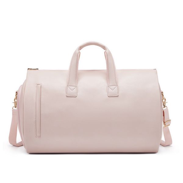 Quality PU Foldable Pink Leather Travel Duffle Bag Carry On Garment Bag OEM/ODM for sale