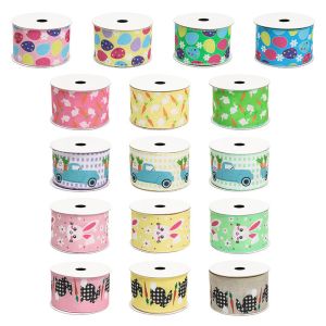 Quality Egg And Rabbit Easter Wired Ribbon 50mm 5cm Easter Bunny Ribbon for sale