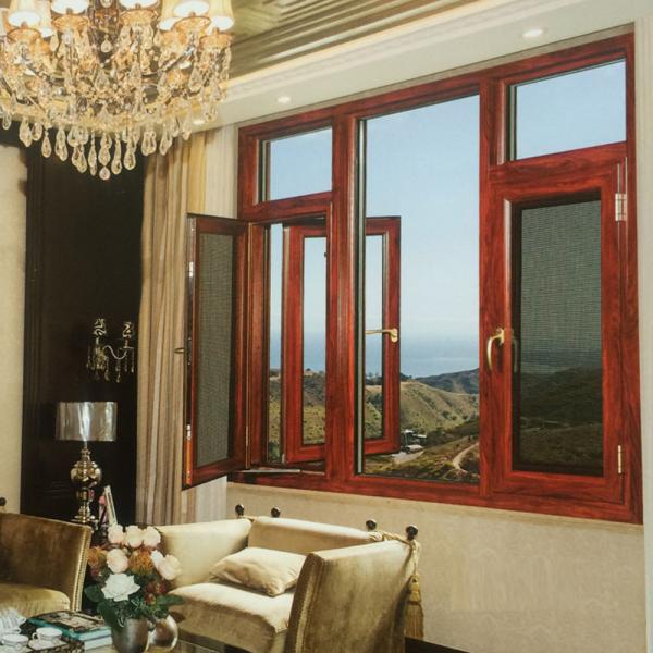 Quality High Energy Efficiency Wood Grain Aluminum Casement Windows for House Transformation for sale
