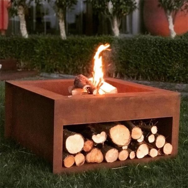 Backyard Rust Finish Wood Burning Corten Steel Cube Fire Pit With Wood ...