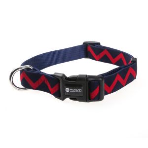 Quality 0.79 Inch Wide Thick Nylon Dog Collars Navy Blue Red Ripple Nylon Puppy Harness for sale