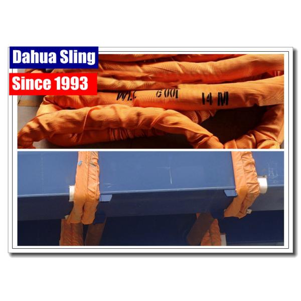 Quality Durable 10t Orange Lifting Straps , 1 Layer Synthetic Round Slings 300mm Width for sale