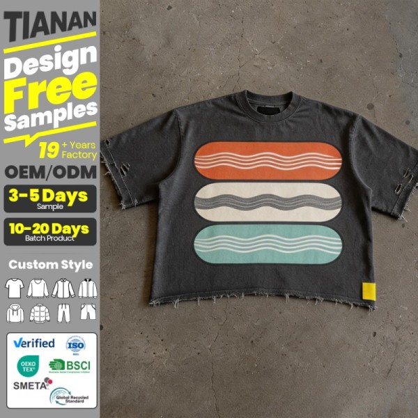 Quality Tianan Clothing Custom Design Men T Shirt Washed Vintage Distressed Print Street Heavyweight Oversize Boxy Men Tee for sale