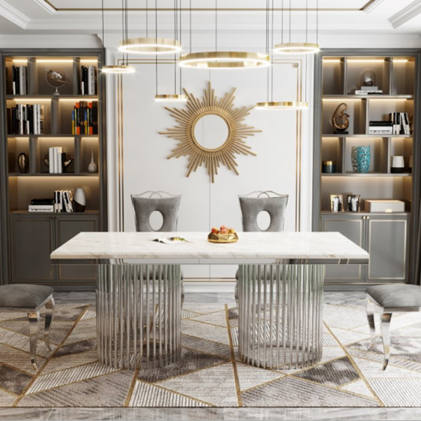 Quality Premium Stainless Steel Marble Dining Table For Upscale Dining for sale