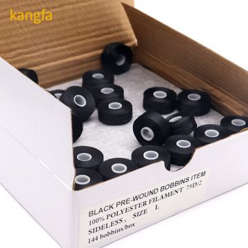 Quality High Tenacity Polyester 75D/2 Wound Bobbins Threads 70D/2 Size L 144pcs/Box for sale