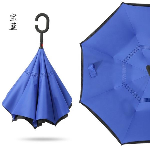 Quality 190T Ponegee Fabric Custom Double Layer C Shape Handle Inverted Umbrella with Logo Prints for sale