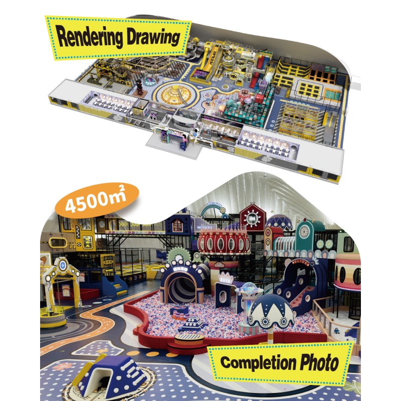 Large multi-zone amusement center with various play areas and attractions