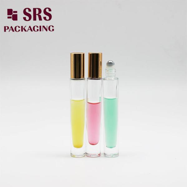 Quality 10ml transparent thick bottom glass roller metal ball bottle for perfume oil for sale