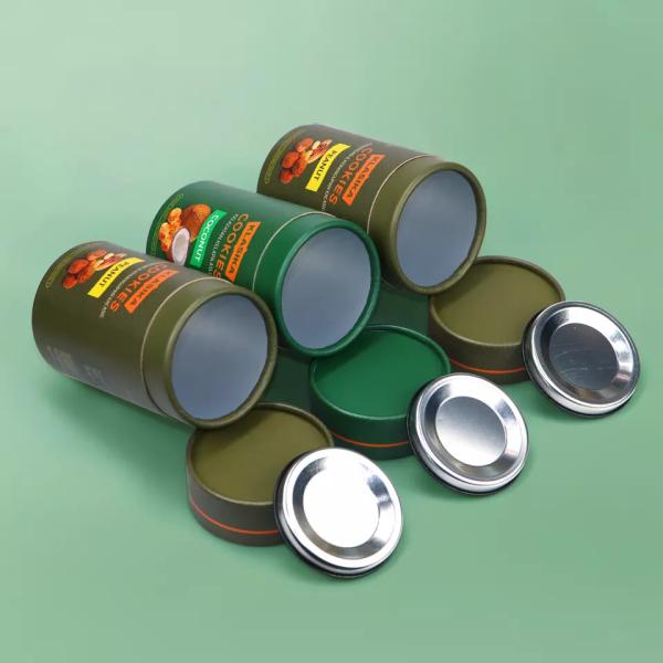 Quality Eco friendly Round Cardboard Powder Container Cookie Coffee Bean Food Paper Tube with Metal Lid for sale