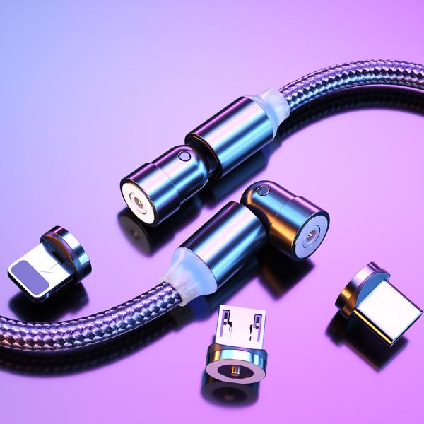 Quality 540 Degree Circular USB Magnetic Charging Cable Wire Rotating 3ft Length for sale