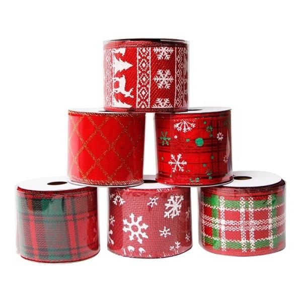 Quality Printed Wired Burlap Ribbons Customized for Christmas Gifts by MSD Ribbon 2.5 Inch for sale