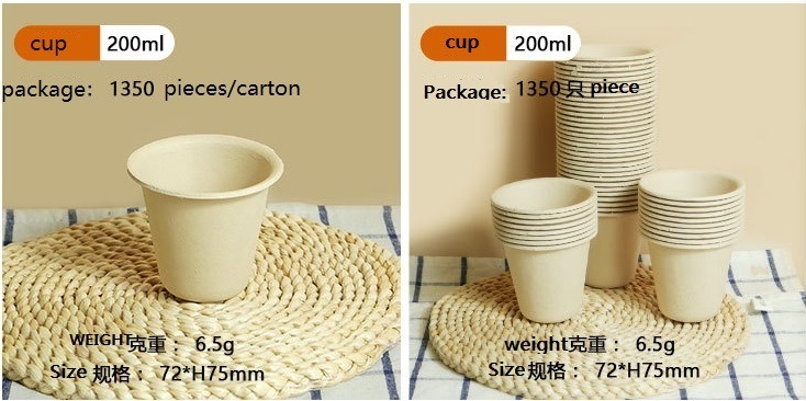 High Quality Regular Supply 8oz Customer Size Biodegradable Natural Bamboo Fiber Disposable Cup for Cold or Hot Drinking.