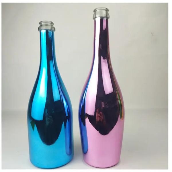 Quality Custom Glass Bottle Round 750ml Empty Gold Plated Champagne Bottle for sale