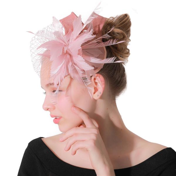 Quality Pink Party Decoration Sinamay And Feather Fascinator With Wire Accessory 10x20 for sale