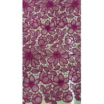 Fushcia Chemical Floral Embroidery Lace Fabric 119CM Width