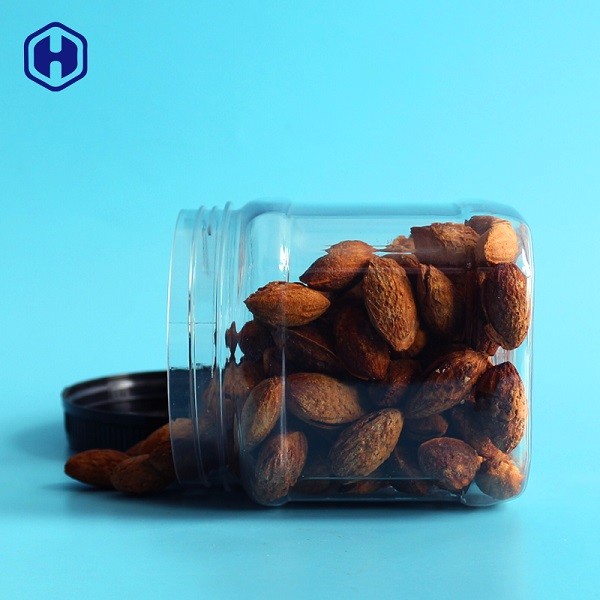 Quality Empty Clear Square Wide Mouth Plastic Jars Dried Nuts Packaging for sale