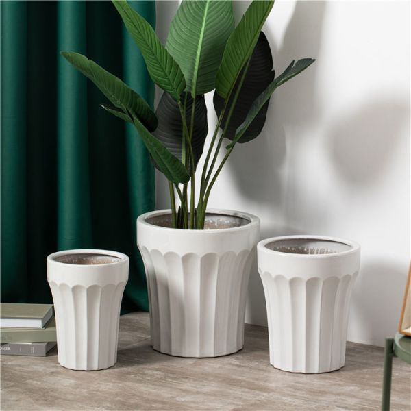 Quality Unique Design Home Indoor Outdoor Decor Floor Plant Pot Ceramic White Tall Flower Pot For Garden for sale