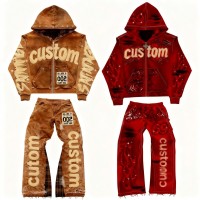 Quality Custom Acid Wash Flared Sweatpants and Hoodie Sets Embroidered Streetwear for sale