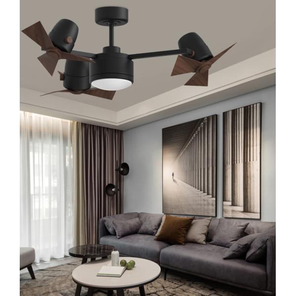 Quality Black Three Heads Folding Ceiling Fan With Light And Retractable Blades for sale