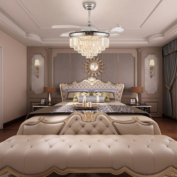 Quality Crystal Folding Blades Ceiling Fan With Light And Remote Control for sale